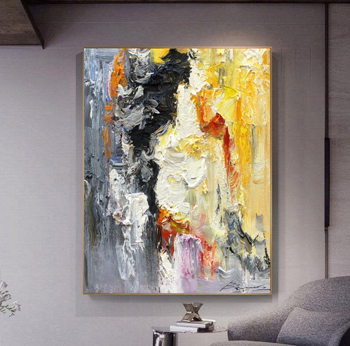 3D Gray Abstract Painting Yellow 3D Textured Painting - Etsy