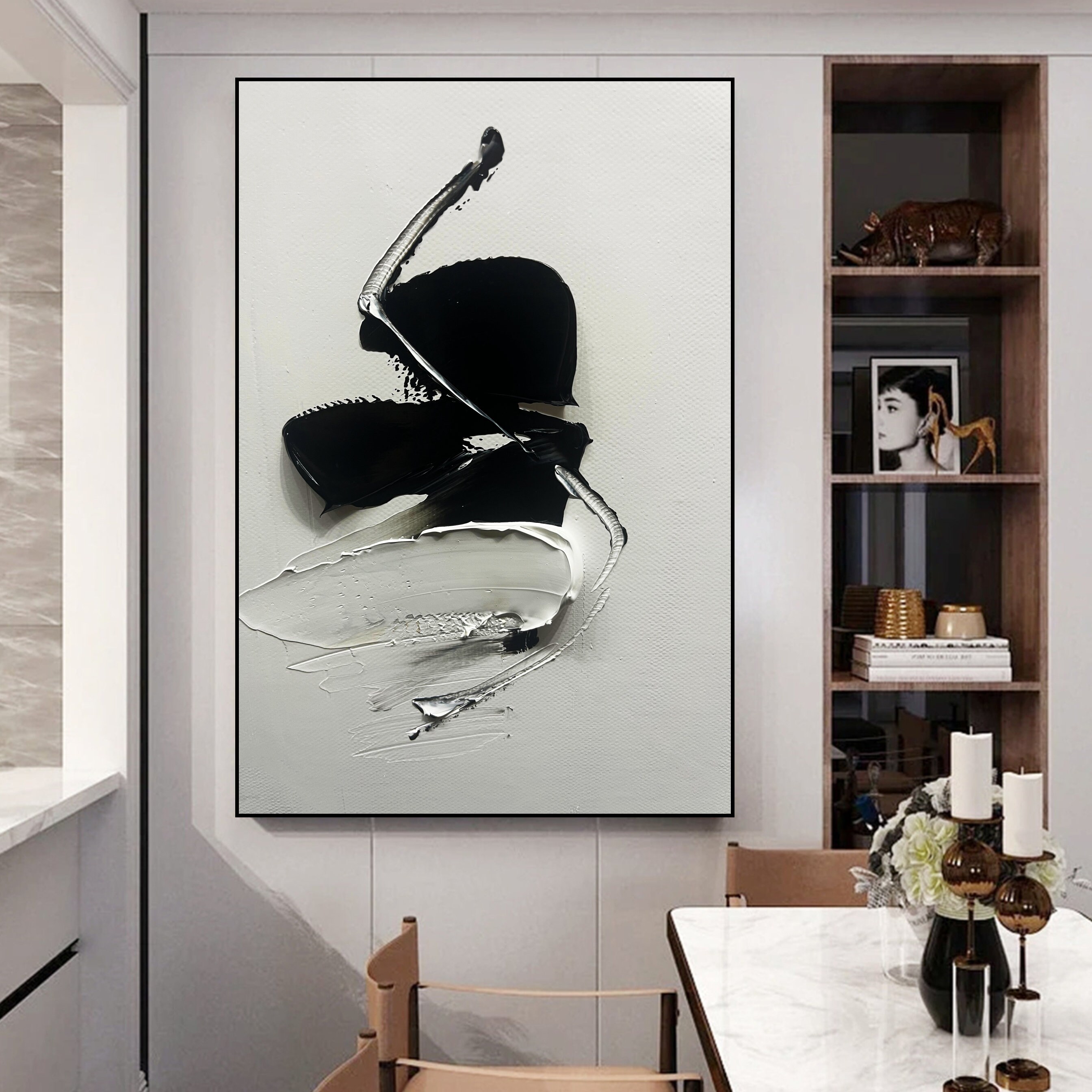 Textured Black White Abstract Painting Black White Wall Art - Etsy