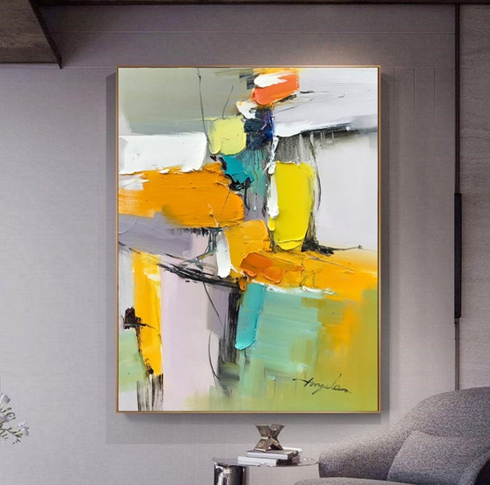 Large Original Abstract Painting Beige Painting Green | Etsy Canada