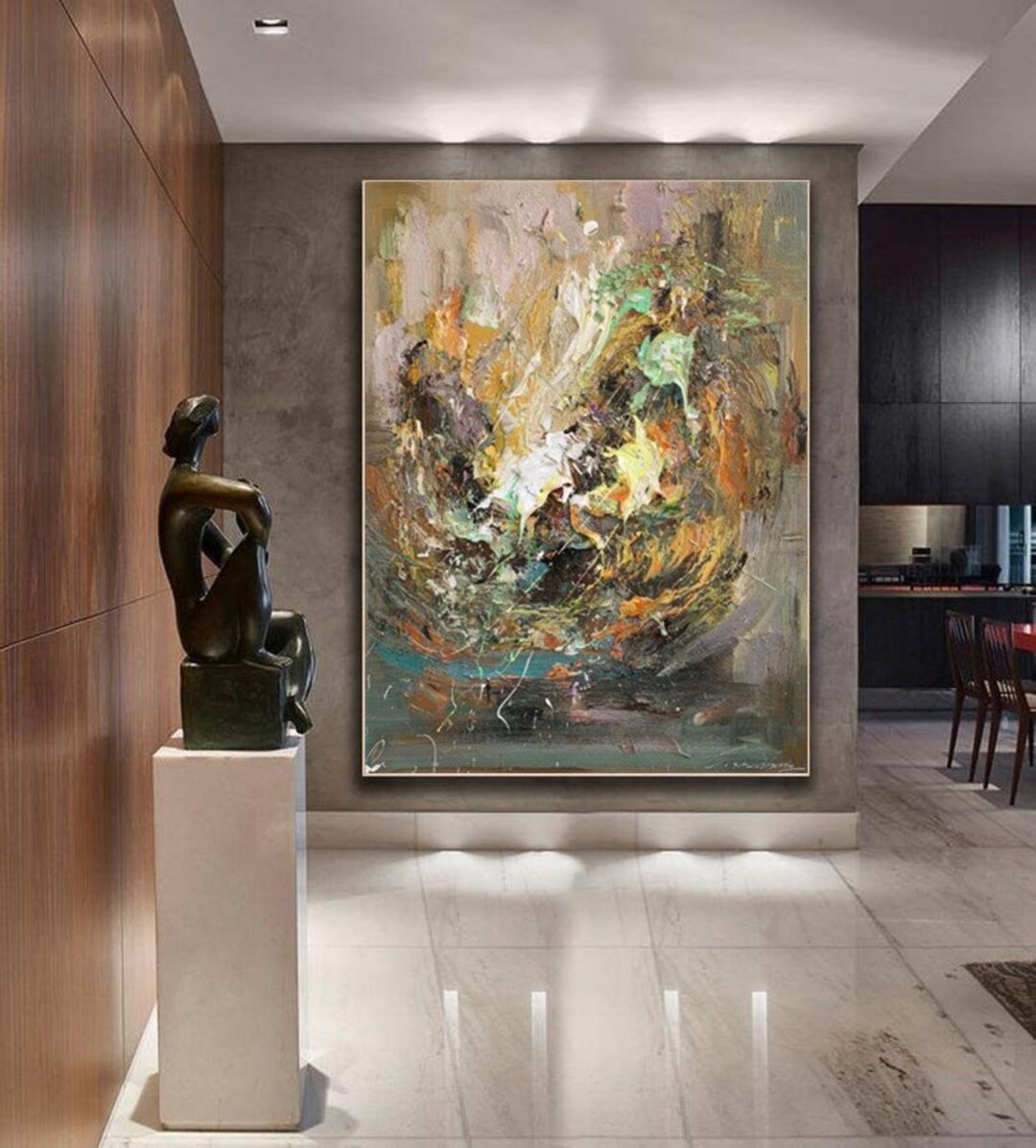Abstract Painting Artwork Modern Style Colorful Abstract Light Gray and ...