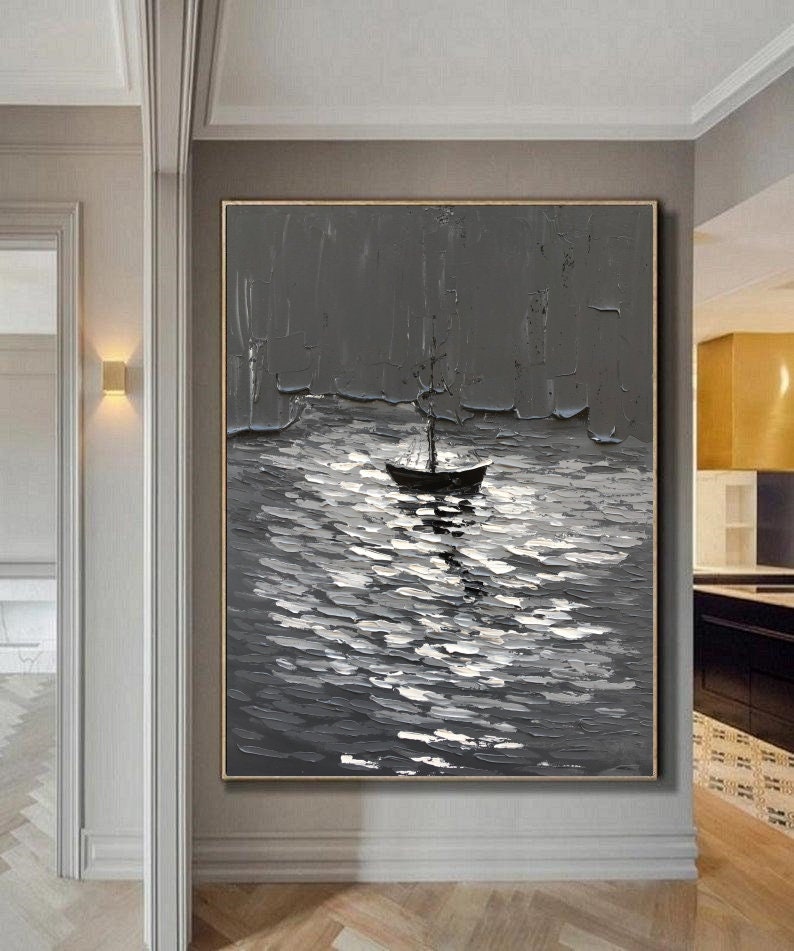 Large Black and White Original Abstract Texture Sailboat - Etsy