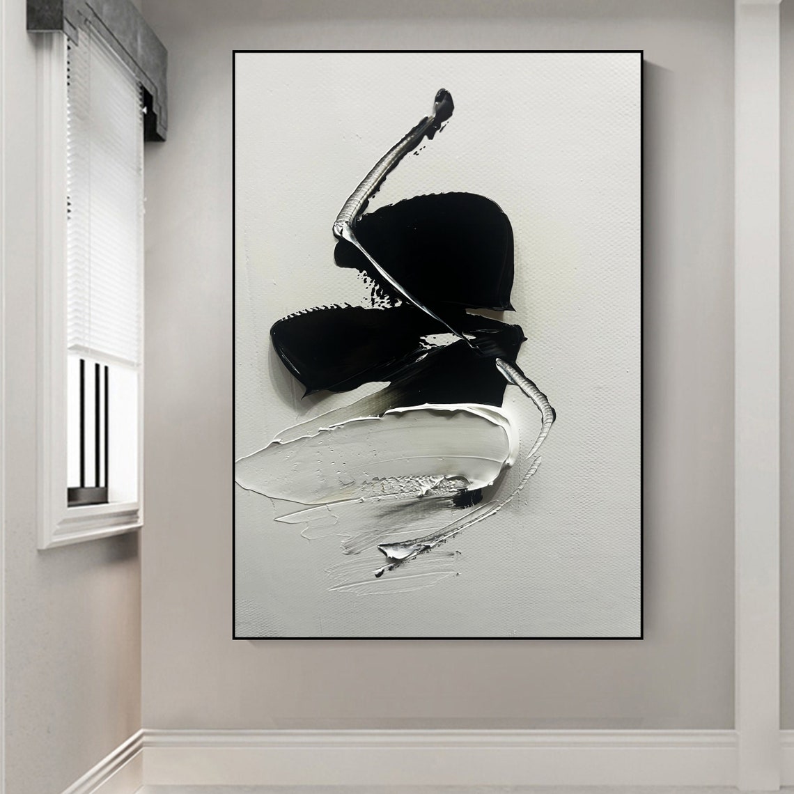 Textured Black White Abstract Painting Black White Wall Art - Etsy