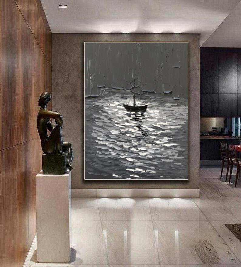 Large Black and White Original Abstract Texture Sailboat - Etsy