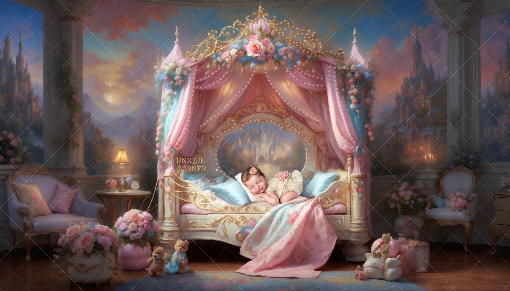 2 PACK Princess Babybed Photography Digital Background , Newborn Backdrop ,newborn Digital ...