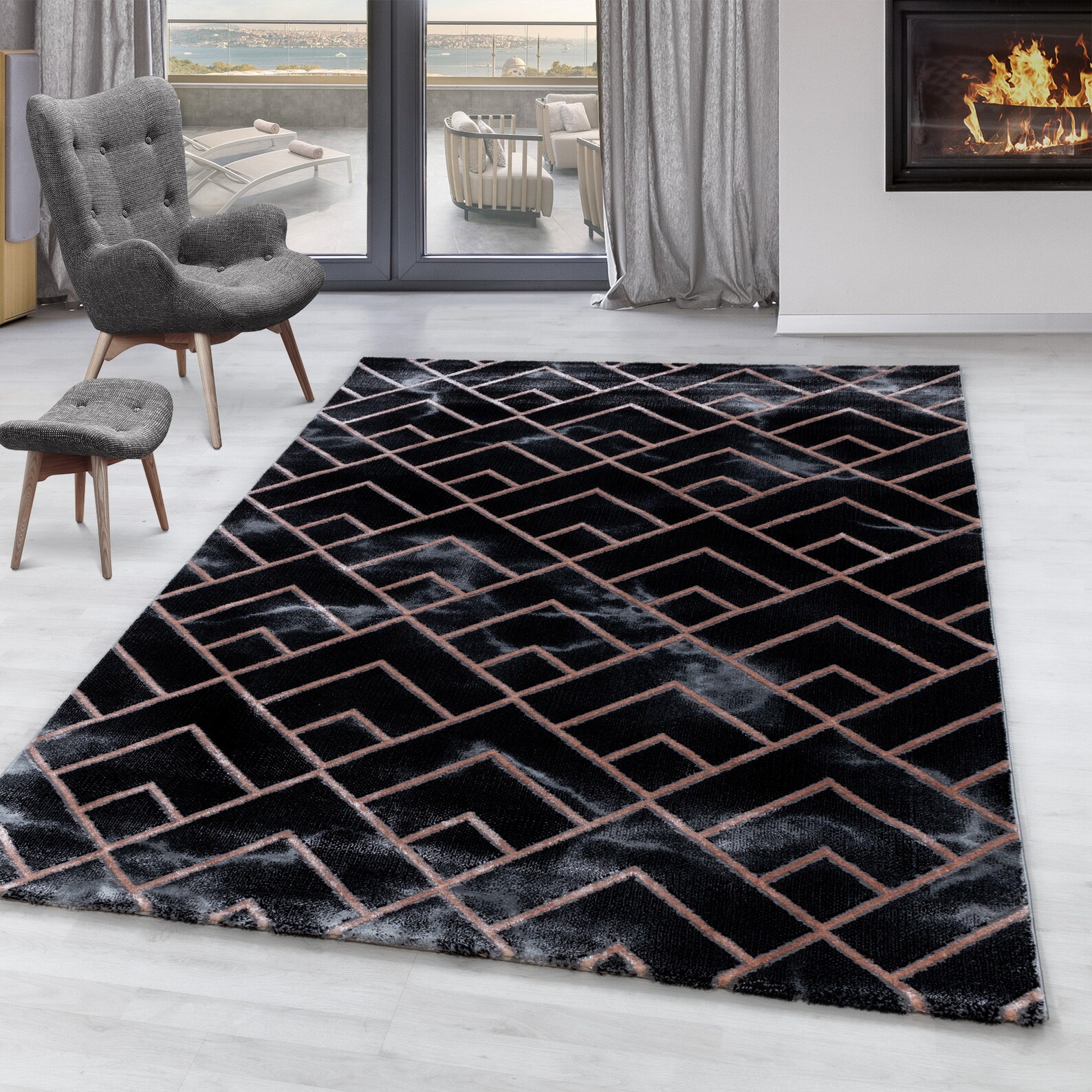 Living Room Carpet Short Pile Design Carpet Dark Marbled Lines | Etsy