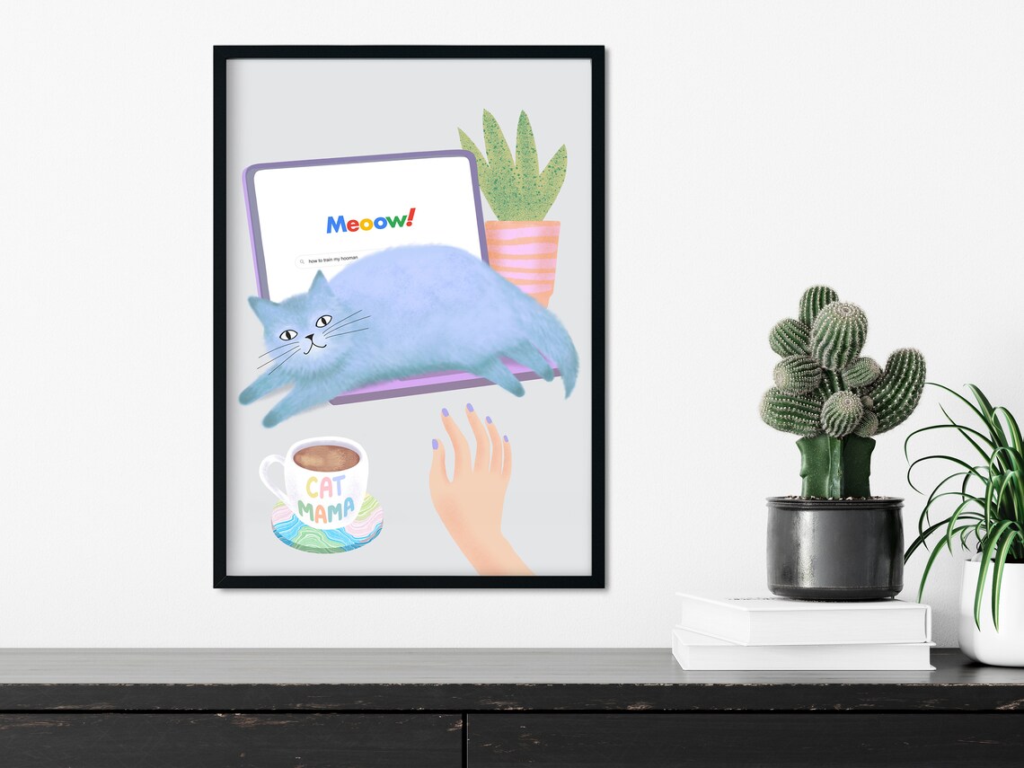Cat on a Laptop Digital Printable, Funny Cat Office Print, Work From ...