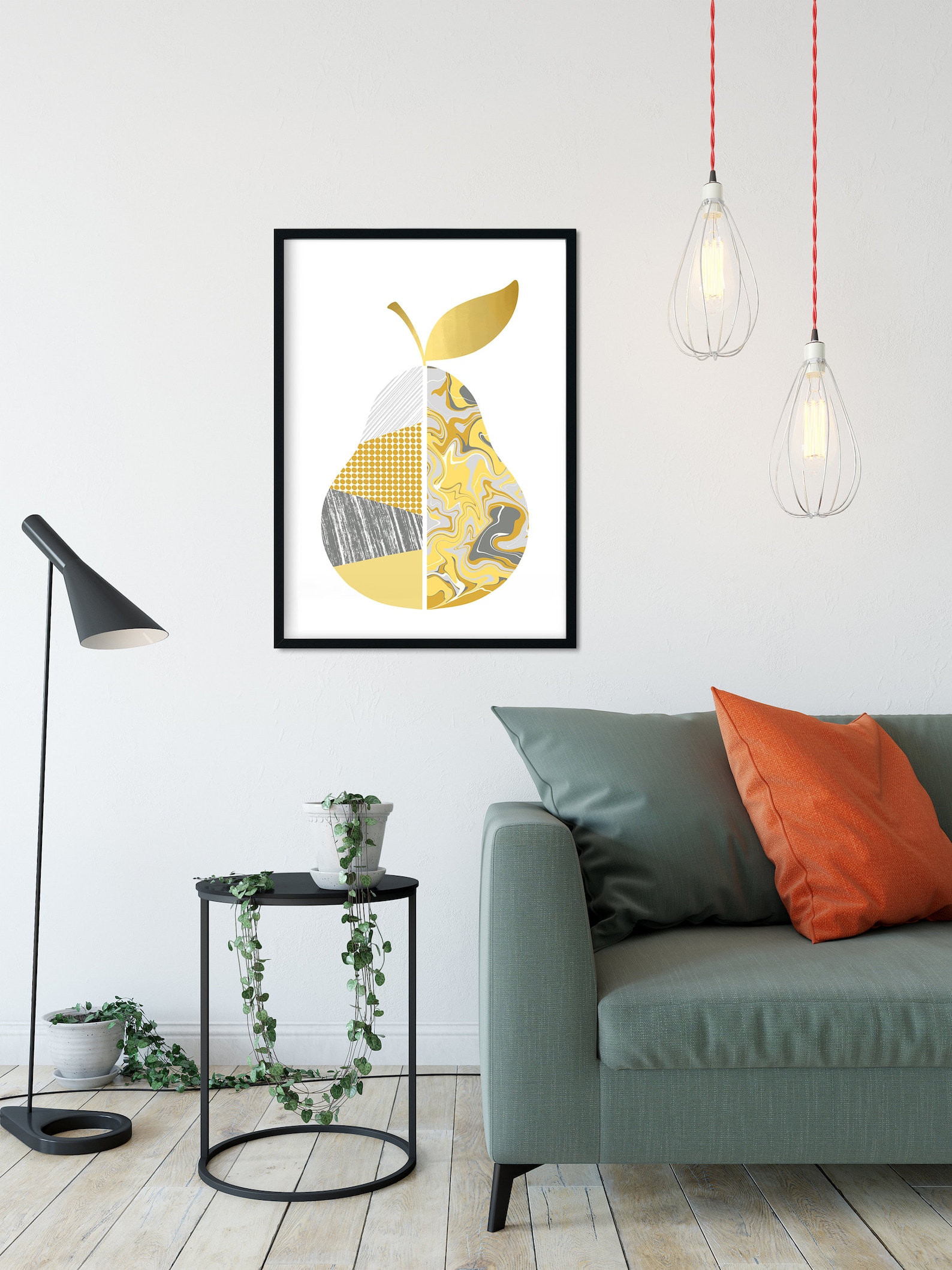 Yellow and Grey Pear Printable, Minimalist Art, Pear Wall Decor ...