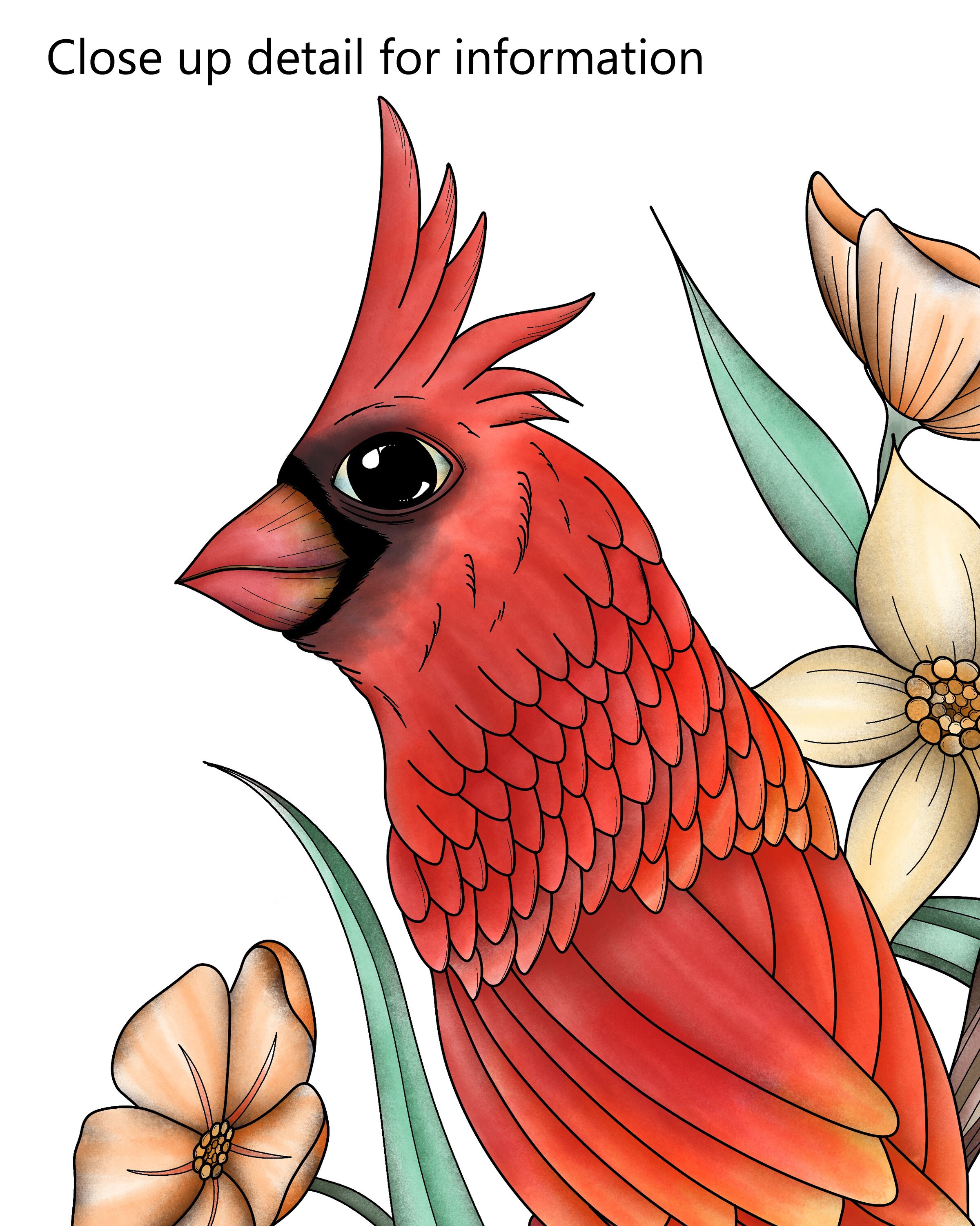 Red Cardinal Art Printable Tattoo Style Art Bird Lovers - Etsy