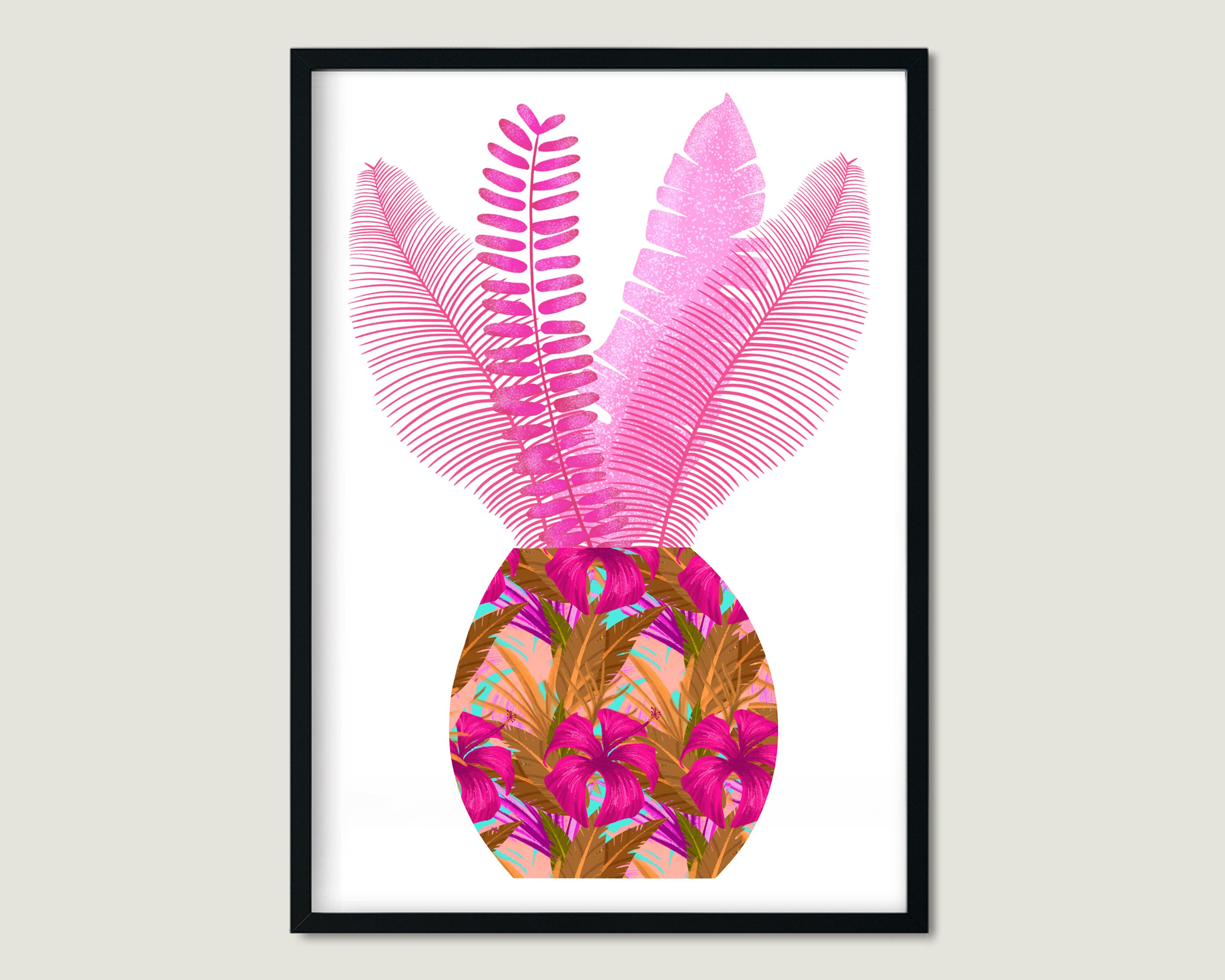 Flora Vase Digital Printable, Bold Botanical With Feathers Wall Art ...