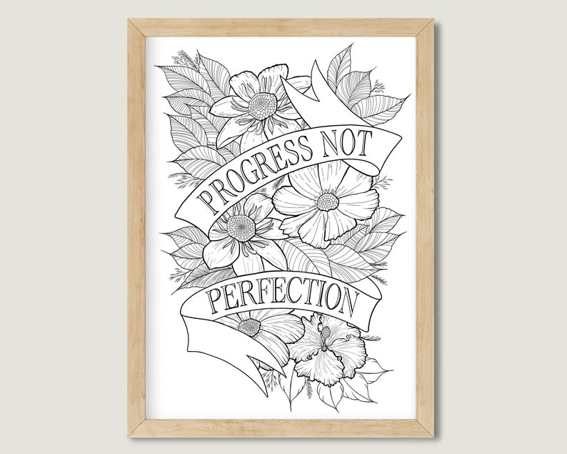 Progress Not Perfection Quote Printable, Inspiration Art, Flower Wall ...