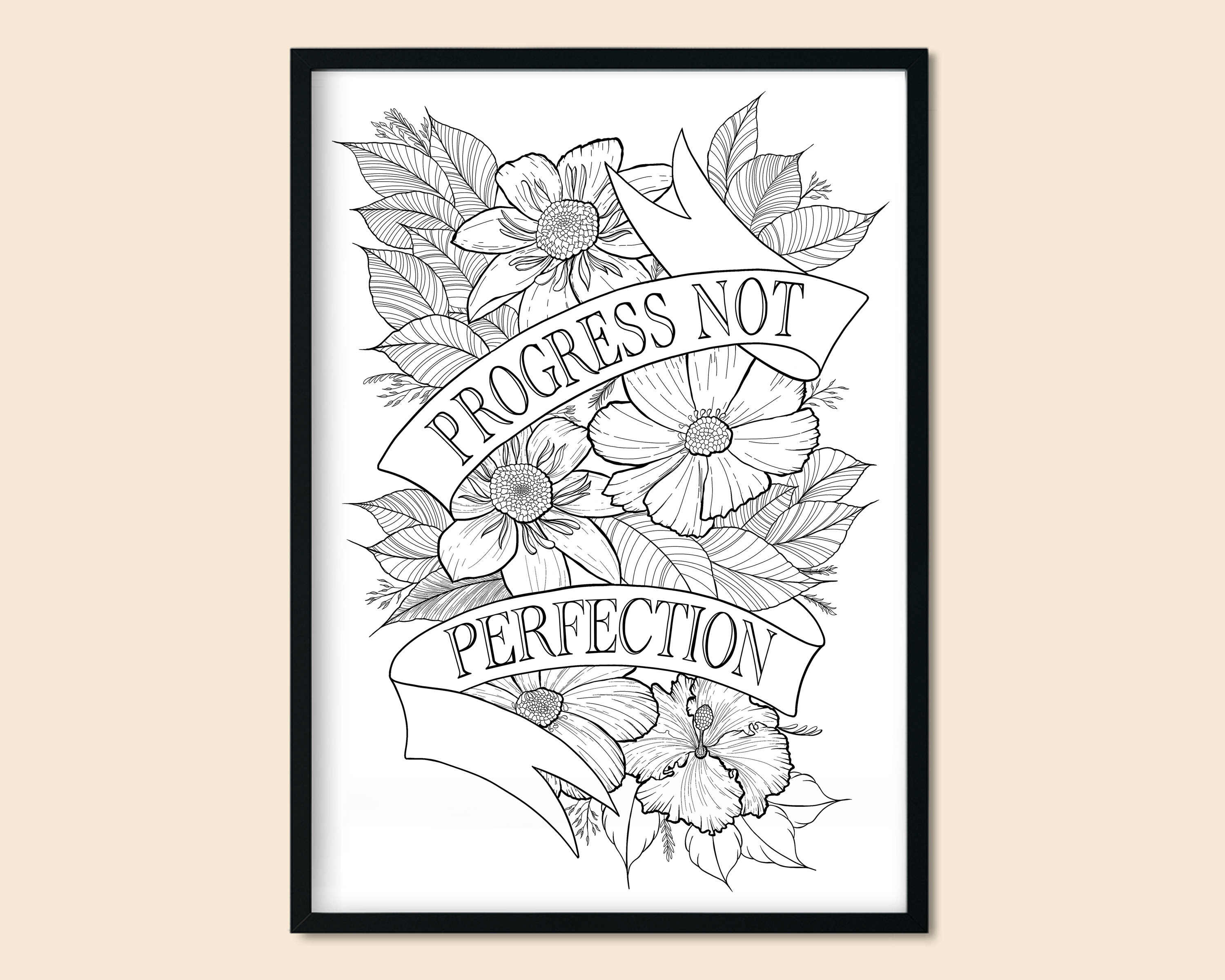 Progress Not Perfection Quote Printable, Inspiration Art, Flower Wall ...