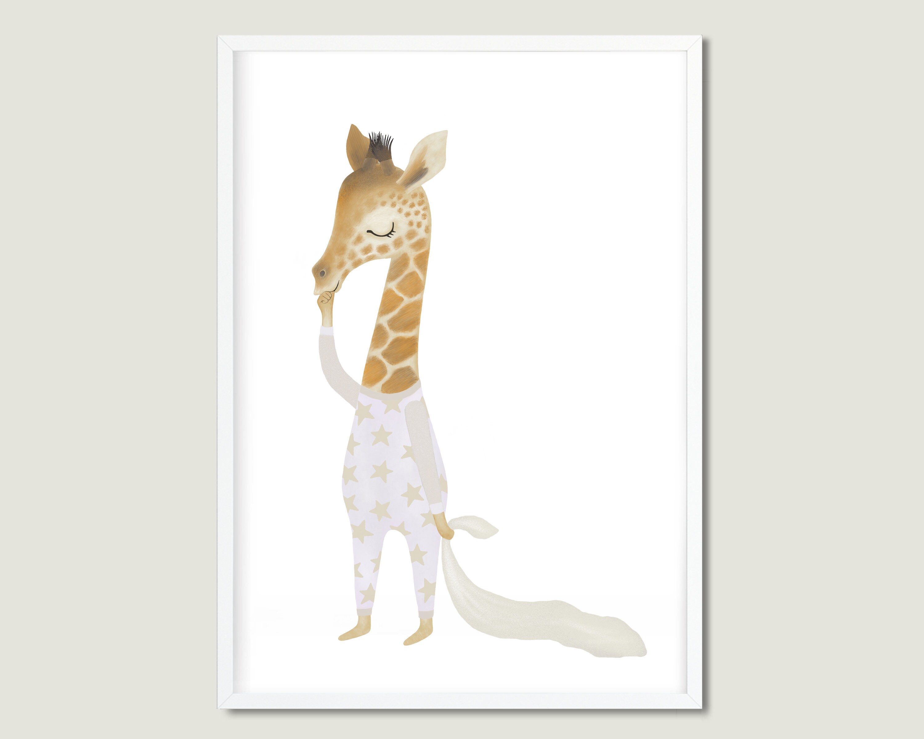 Baby giraffe nursery art printable, Boho yellow kids room animal art ...