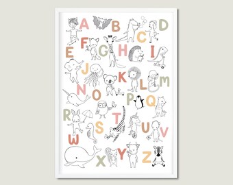 Animal Alphabet Print Animal ABC Poster Neutral Alphabet - Etsy