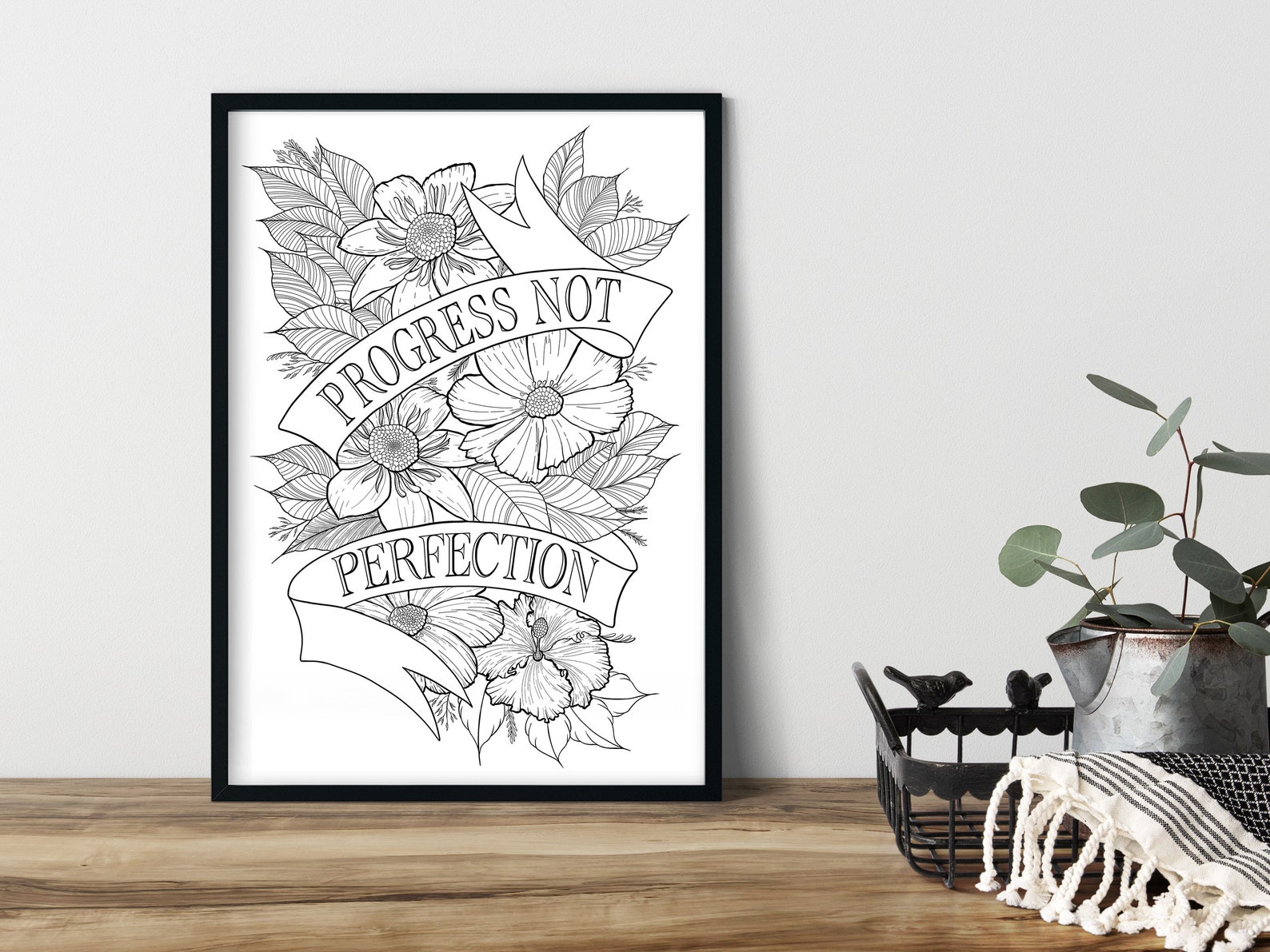 Progress Not Perfection Quote Printable, Inspiration Art, Flower Wall ...