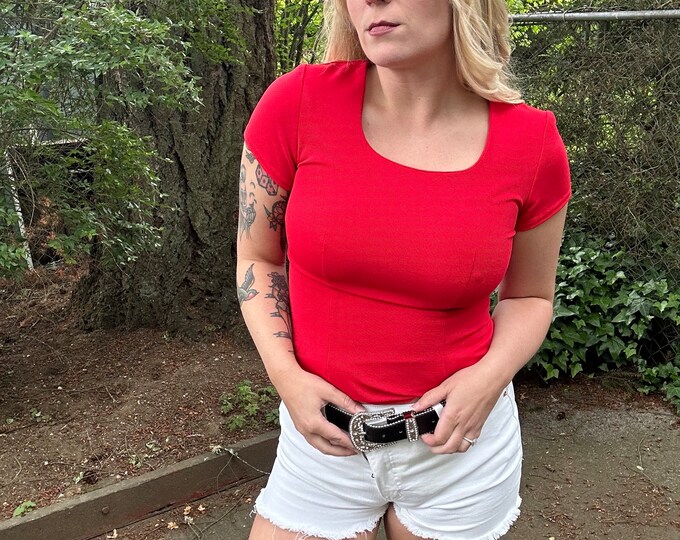 90s Vintage Cherry Red Top Fits M - Etsy