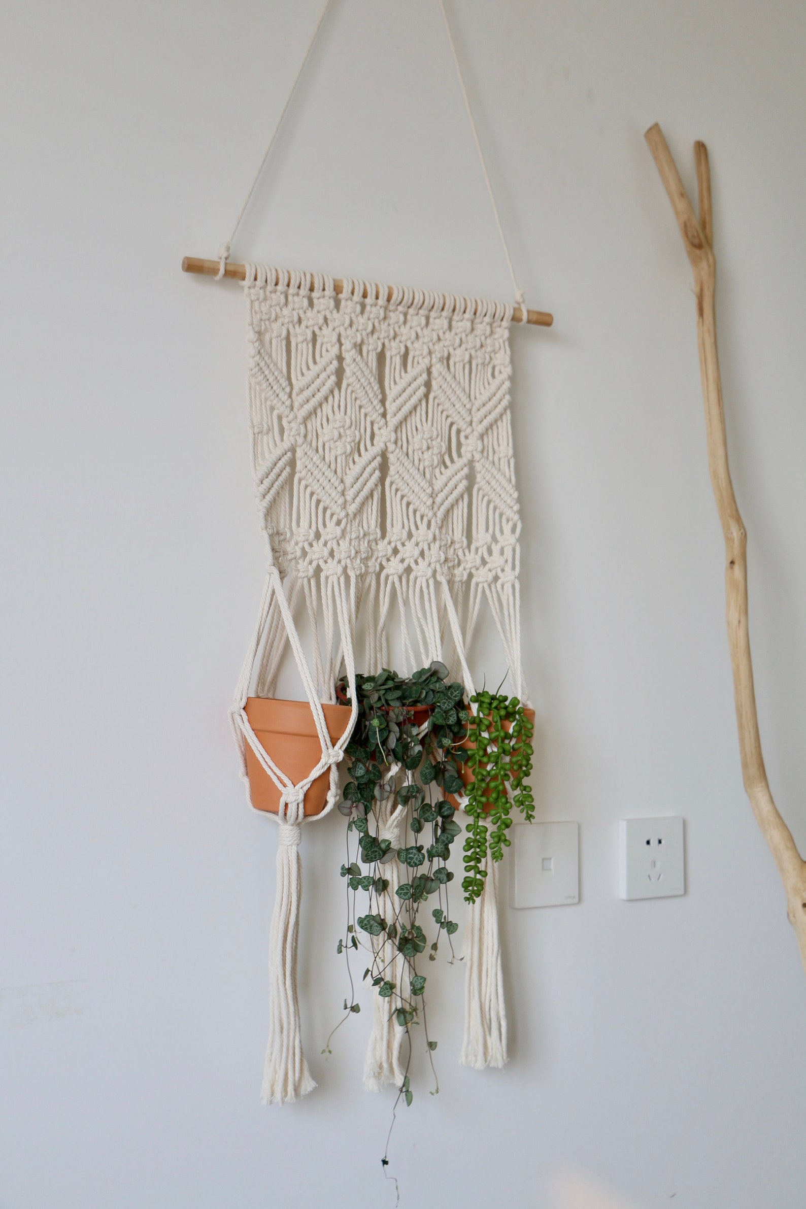Triple Macrame Wall Hanging Planter Crochet Bohemian Geometric | Etsy