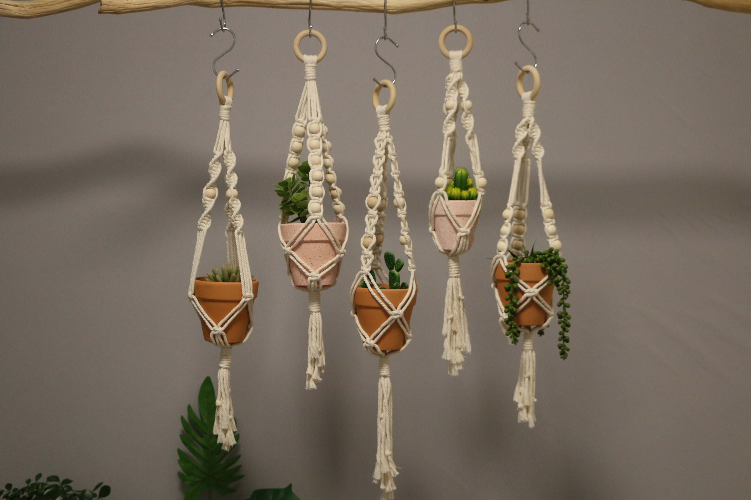 2pcs Small Macrame Plant Hanger With Beads Suspended Small - Etsy