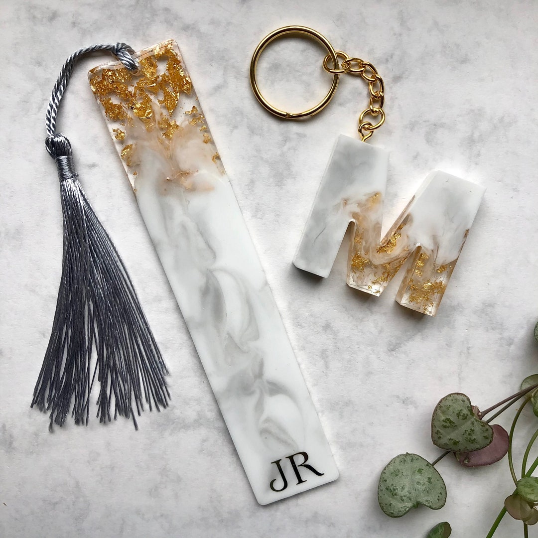 Marble and Gold Resin Bookmark Personalised Resin Bookmark Marble ...
