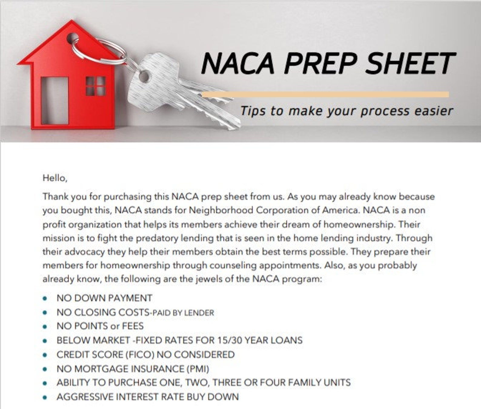 NACA Home Purchase TIP Sheet - Etsy