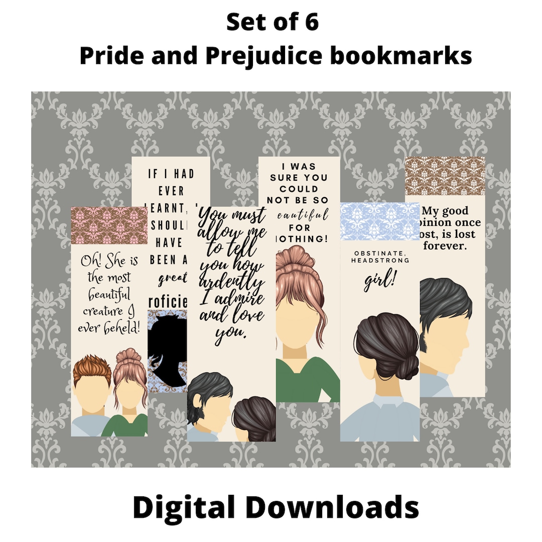 Set of 6 Pride and Prejudice Bookmarks Digital Download, Digital ...