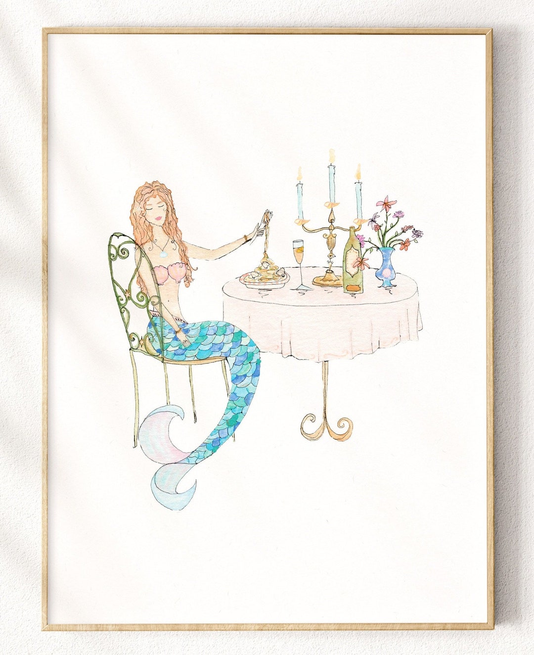 Mermaid Eating Pasta Print: Whimsical Kitchen Art, Amalfi Coast Fantasy ...
