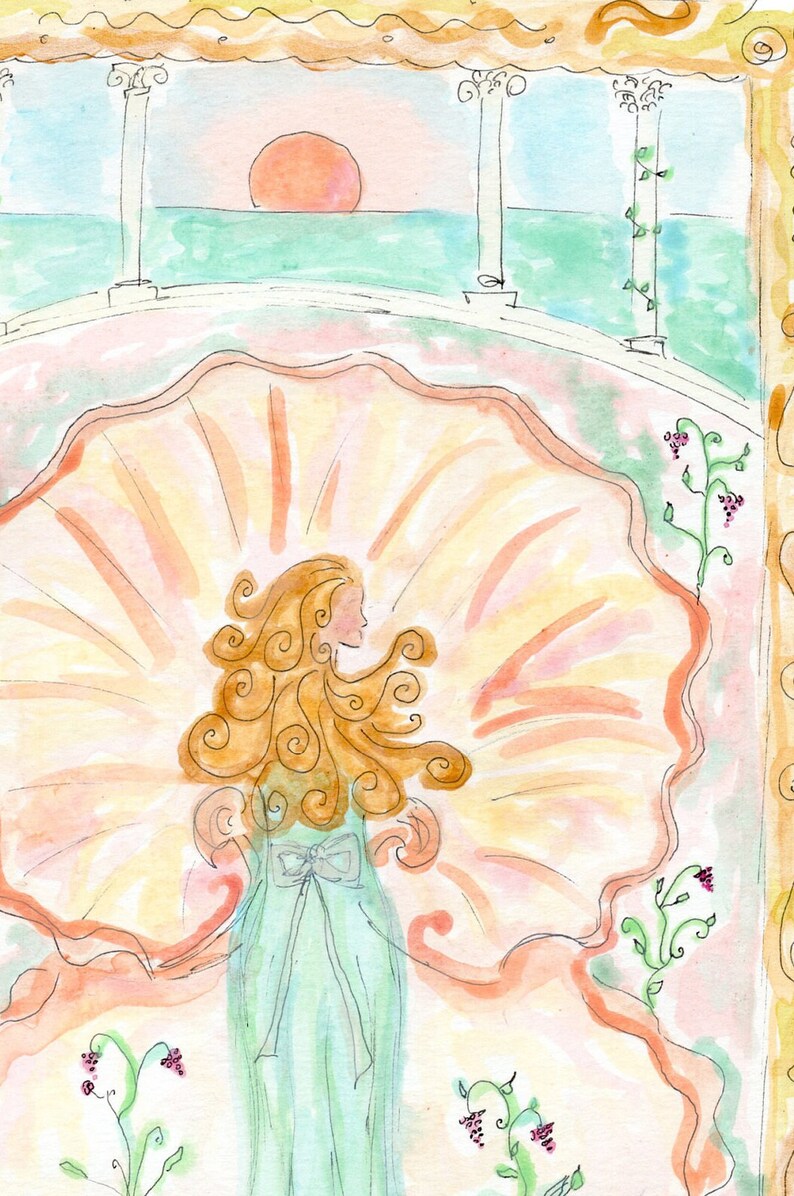 Goddess Venus Painting Birth of Venus Art in Seashell With Sunrise Over ...