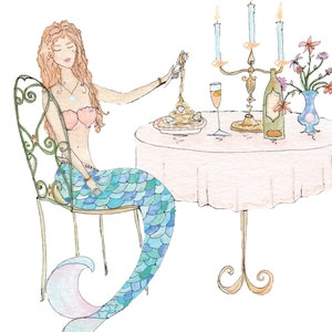 Mermaid Eating Pasta Print: Whimsical Kitchen Art, Amalfi Coast Fantasy ...