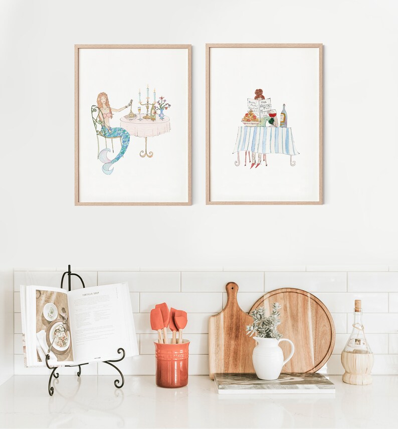 Mermaid Eating Pasta Print: Whimsical Kitchen Art, Amalfi Coast Fantasy ...