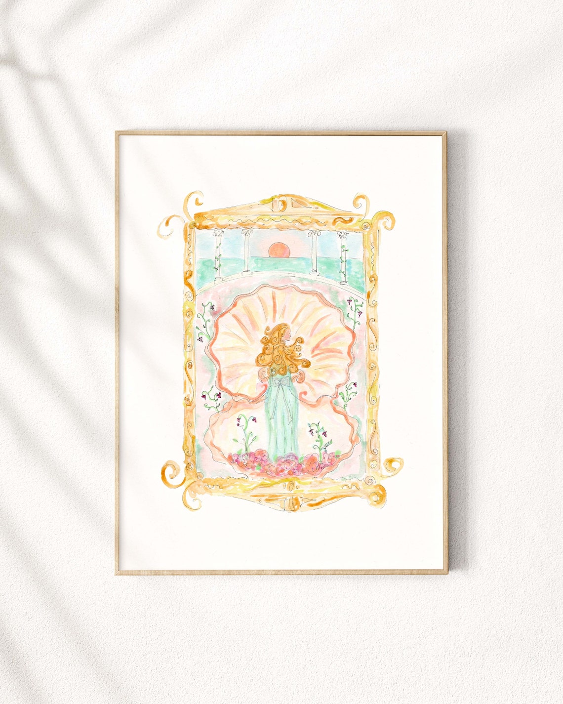 Goddess Venus Painting Birth of Venus Art in Seashell With Sunrise Over ...