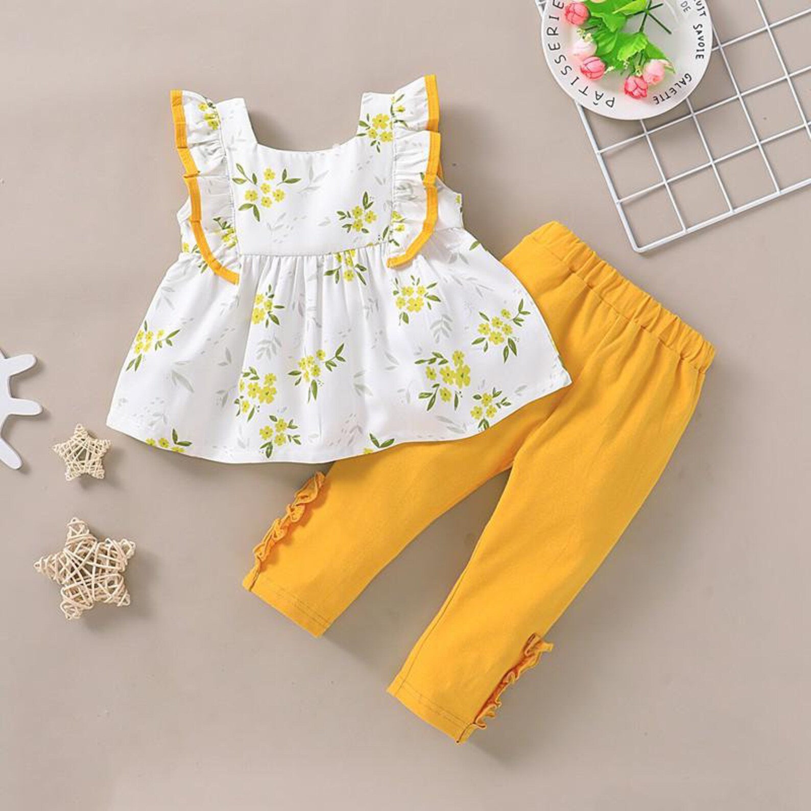 Two Piece Ruffle Floral Printed Dress & Pants for Toddler Girl - Etsy