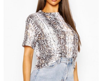 Strawberry Snakes Mock Neck Long Sleeve Top Colourful Pink & Red Snake ...