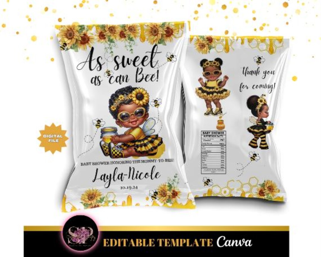 Editable as Sweet as Can Bee Babyshower Chip Bag Template Bumblebee ...