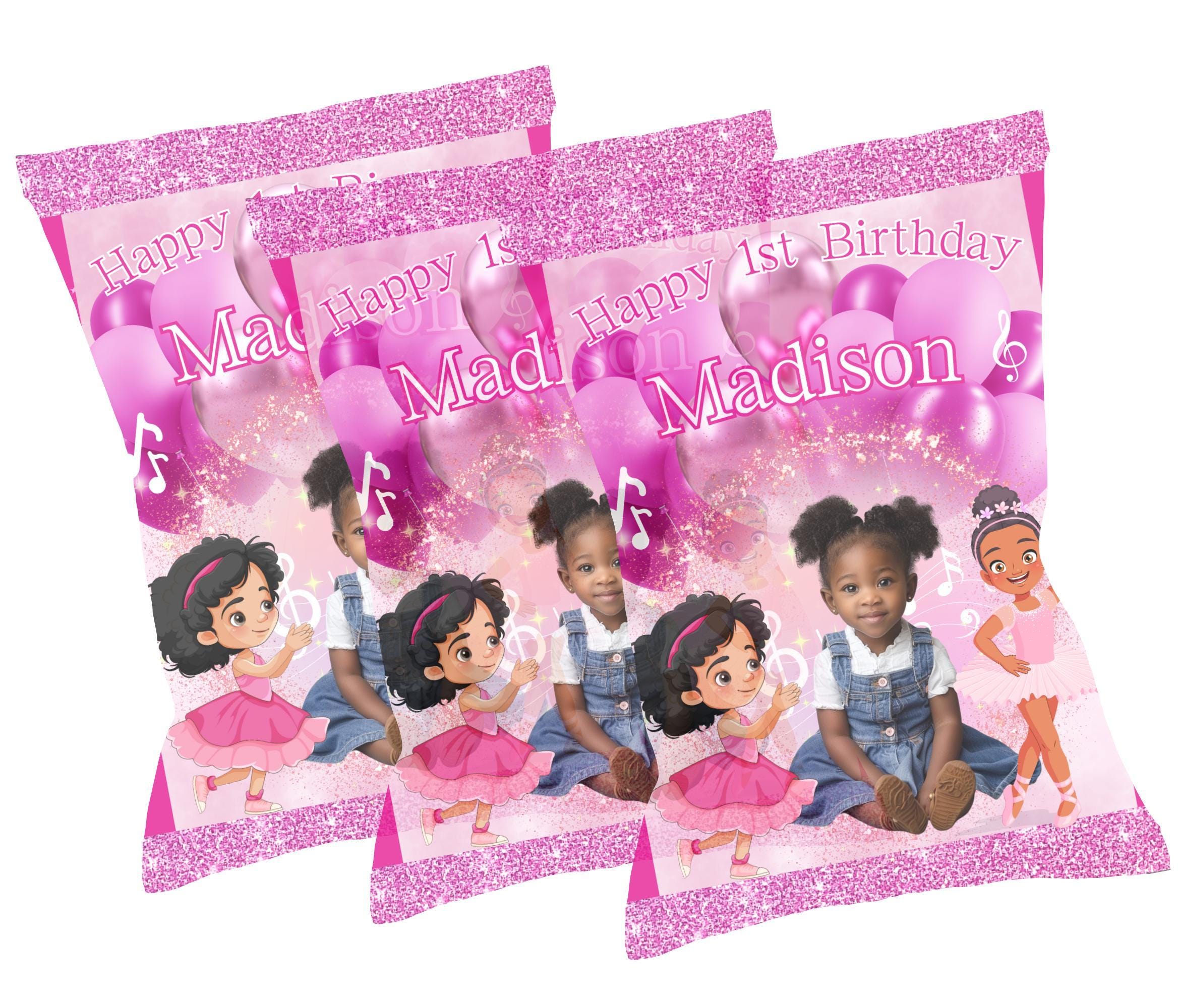 Print and Ship Pink Party Chip Bag Wrappers Kids Party Favors Custom ...