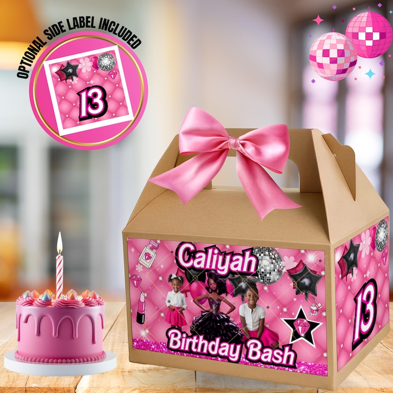 Editable Pink Gable Box Template | Birthday Party Favor (digital ...