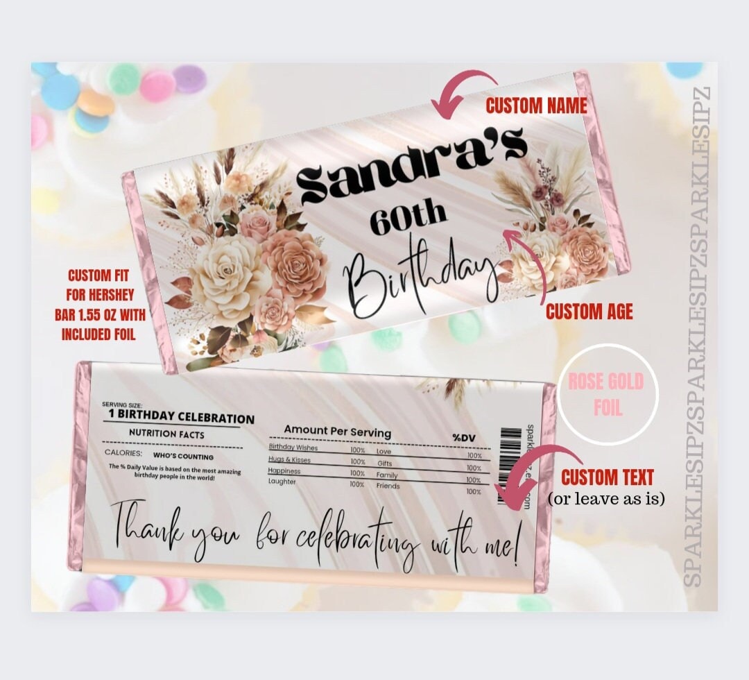 Personalized Candy Bar Wrappers Party Favors Metallic Foil Included ...