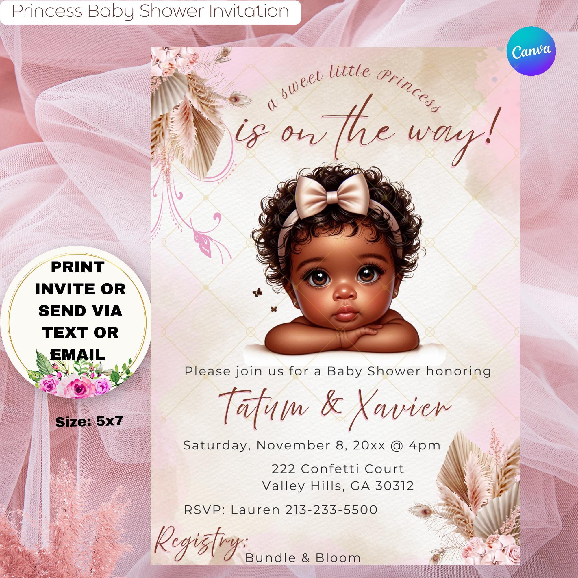 Princess Baby Shower Invitation: Editable 5x7 Canva Template (digital ...