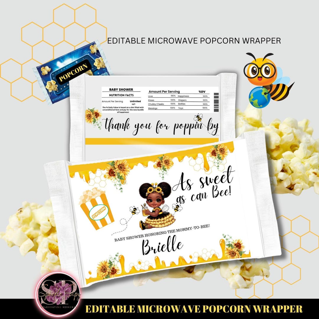 Editable Popcorn Wrapper Template for Baby Shower Instant Digital ...