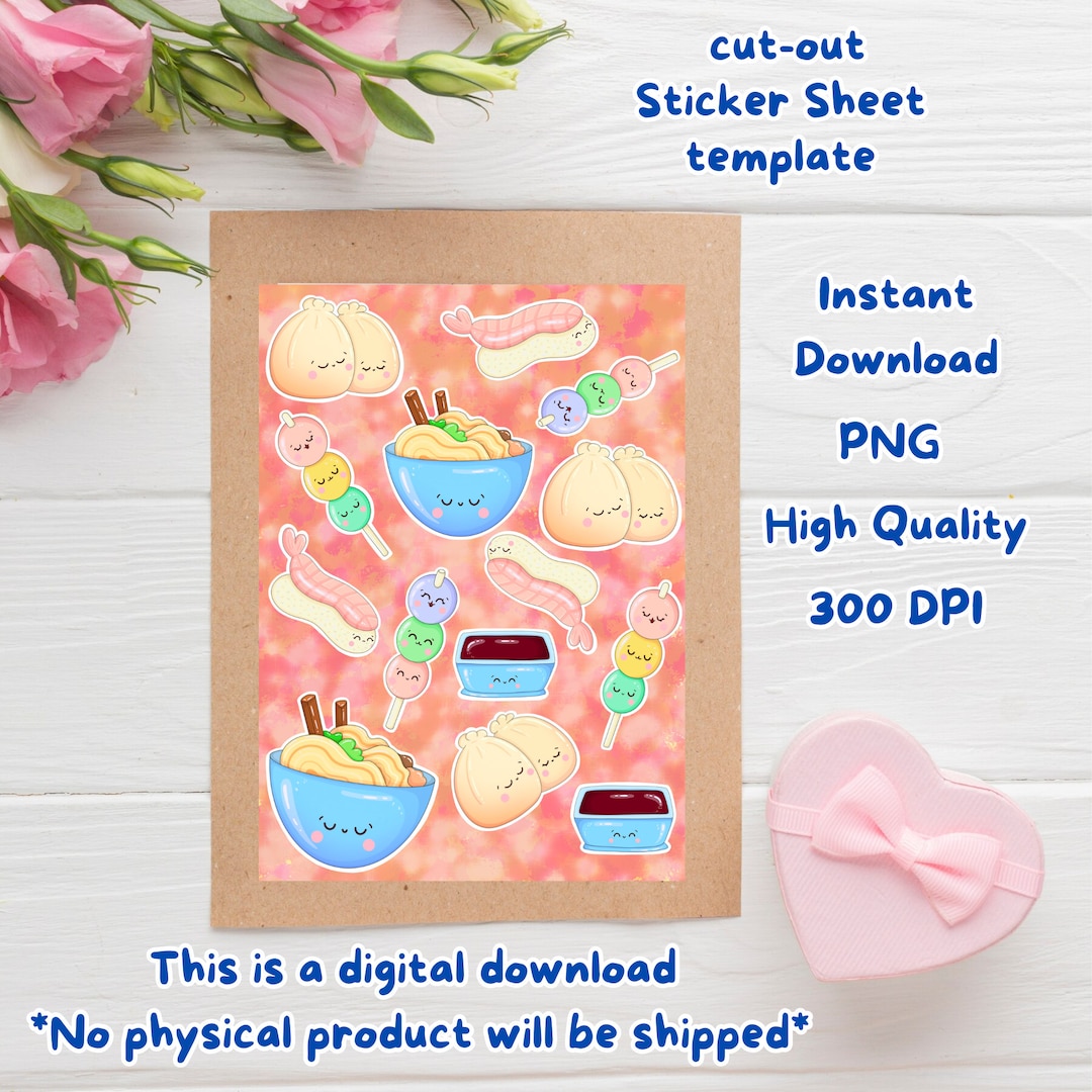 Cute Kawaii Food Themed Printable Sticker Sheet, Kiss Cut Stickers ...