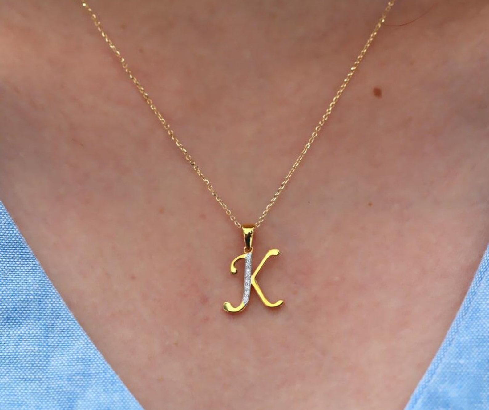 9K Solid Gold Alphabet Pendent Personalized Letters Charm | Etsy