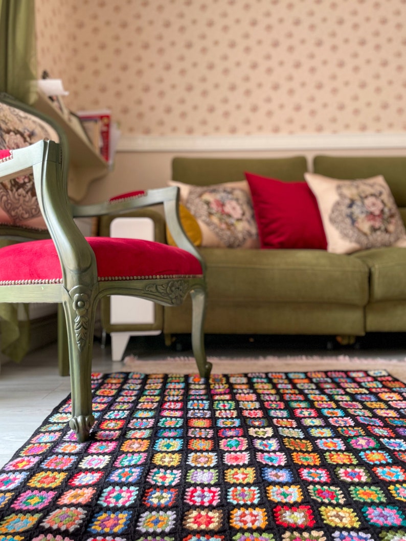 Crochet Retro Rug Decorative Granny Rug Granny Square - Etsy