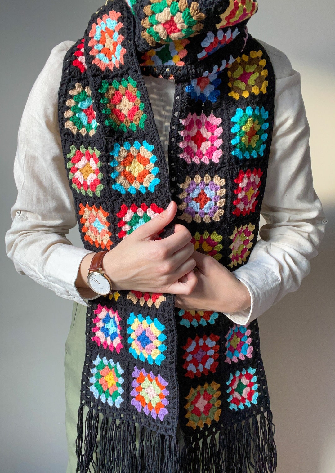 Crochet Afghan Scarf for Women, Choose Your Color and Size, Cotton ...