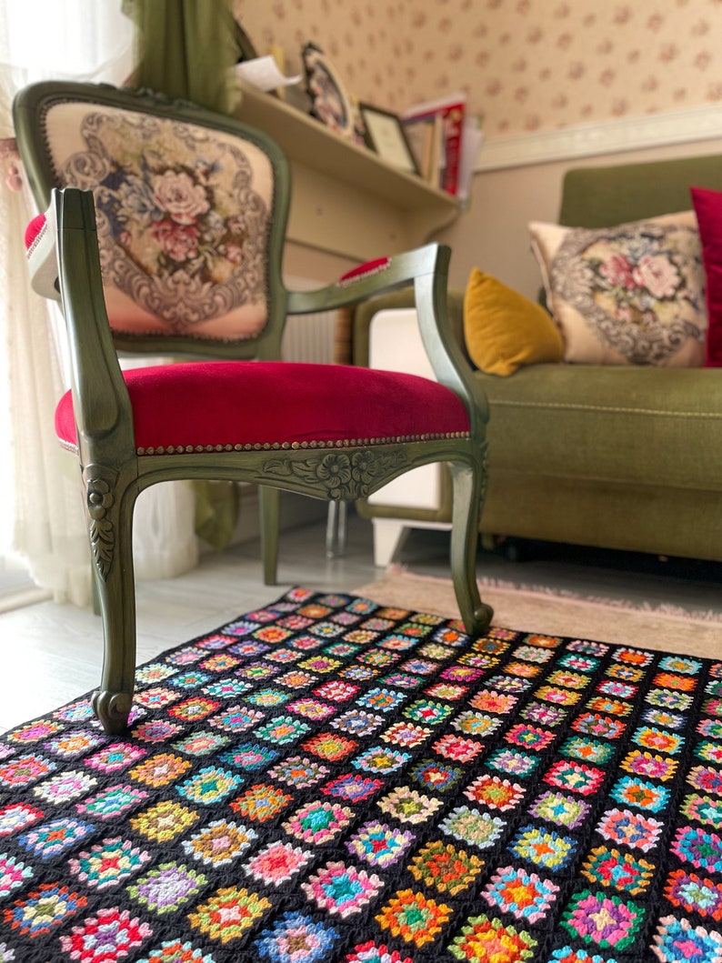 Crochet Retro Rug Decorative Granny Rug Granny Square - Etsy