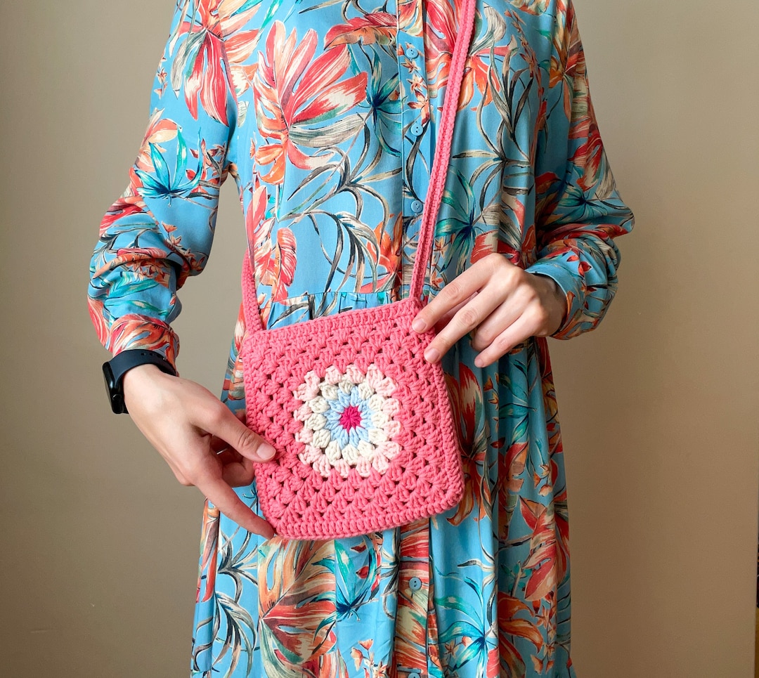 Crochet Candy Pink Mini Flower Bag, Pink Purse for Women, Boho Phone ...