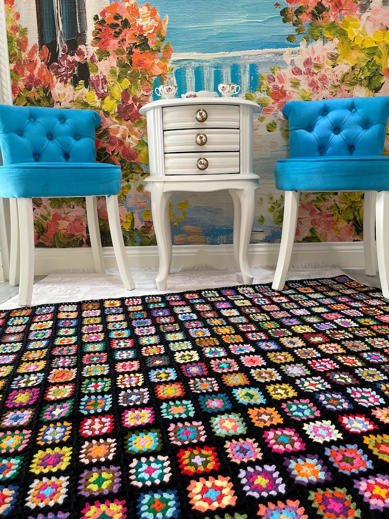 Crochet Retro Rug Decorative Granny Rug Granny Square - Etsy