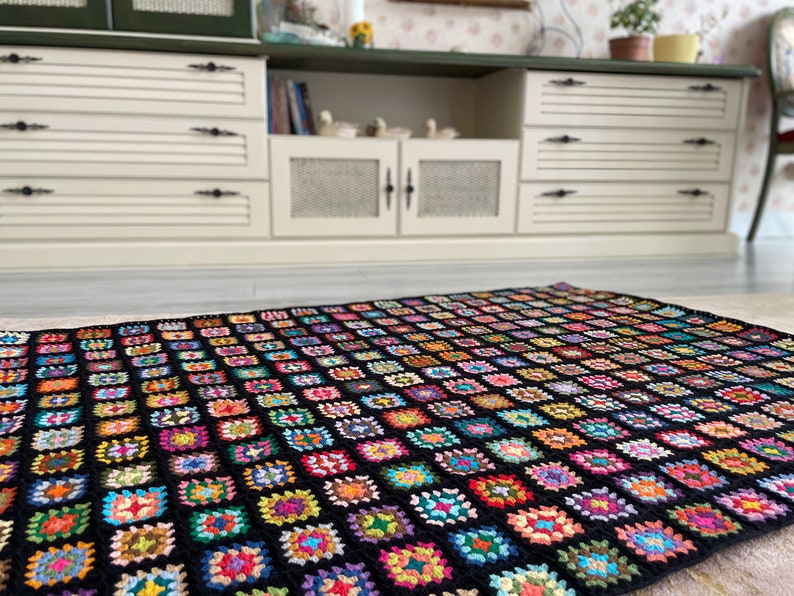 Crochet Retro Rug Decorative Granny Rug Granny Square - Etsy