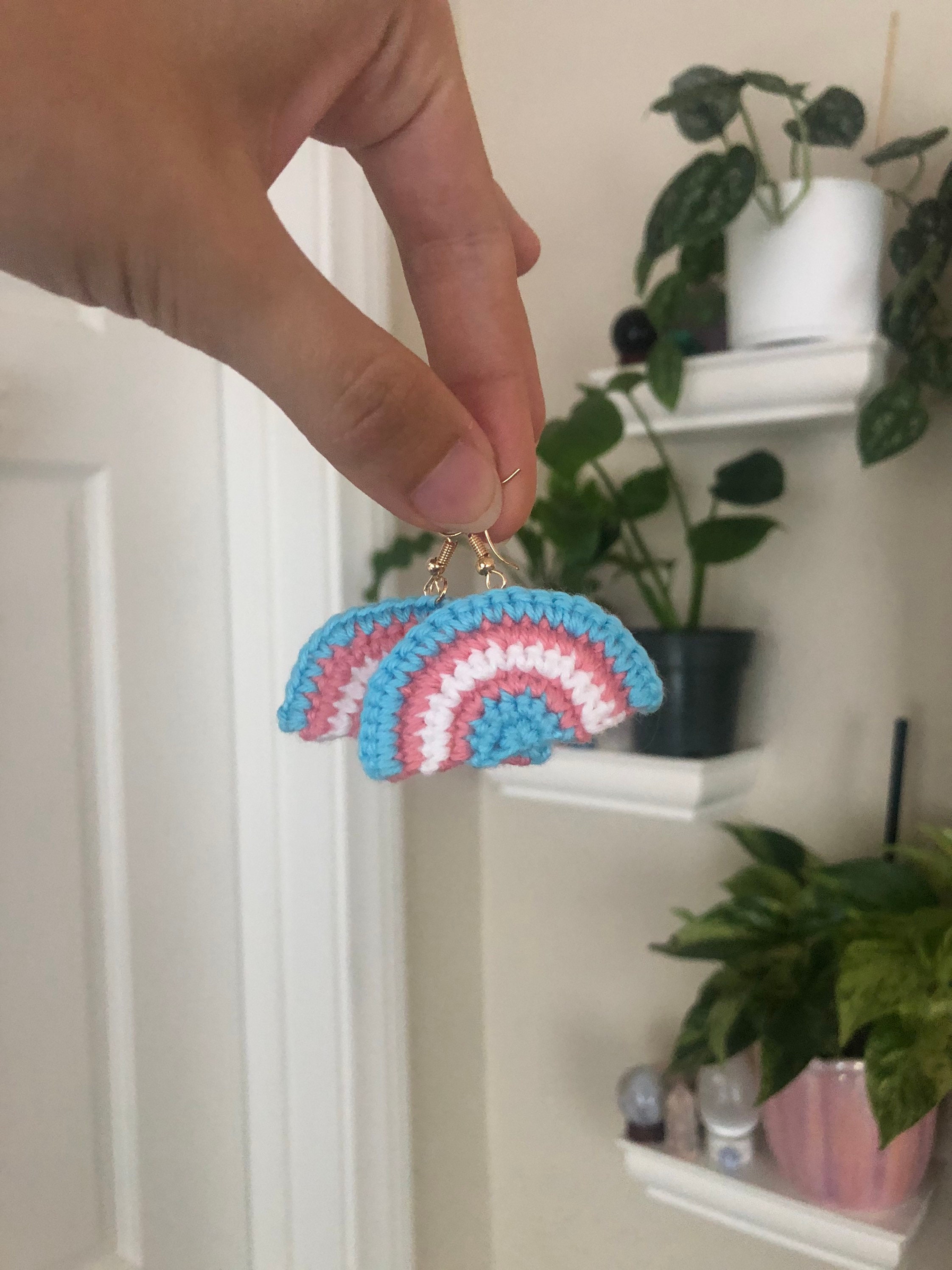Transgender Pride Flag Pridebow Earrings Handmade Crochet | Etsy