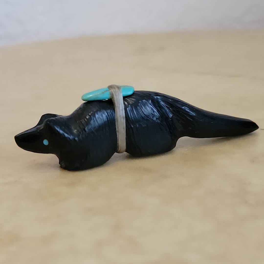 Furry Black Jet Zuni Fetish Wolf - Etsy