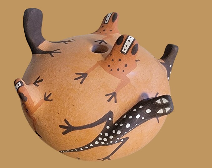 Zuni Seed Bowl W/raised Frogs and Geckos Pueblo Pottery - Etsy