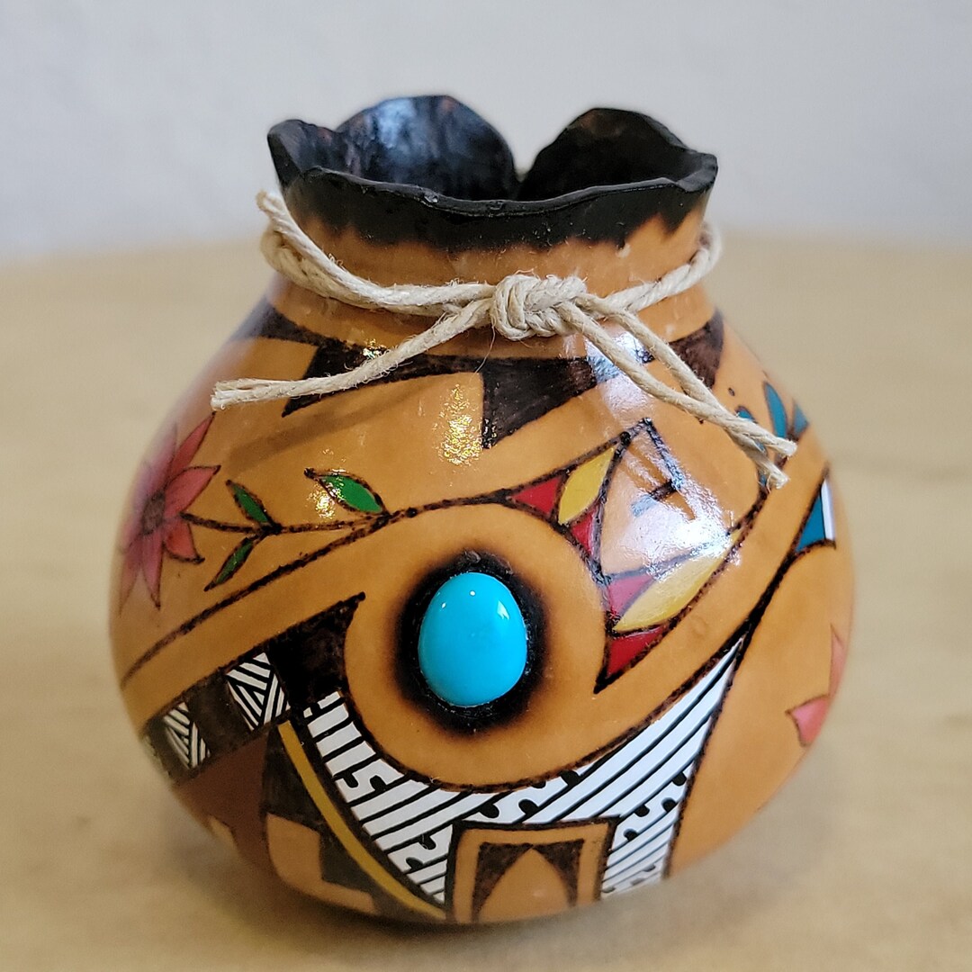 Ermalinda Pooacha Hand Painted and Wood Burned Zuni Gourd - Etsy