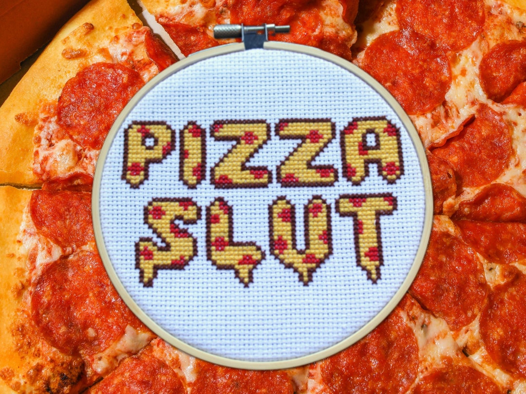 Pizza Cross Stitch Alternative Home Decor Subversive Art Pizza Lover - Etsy